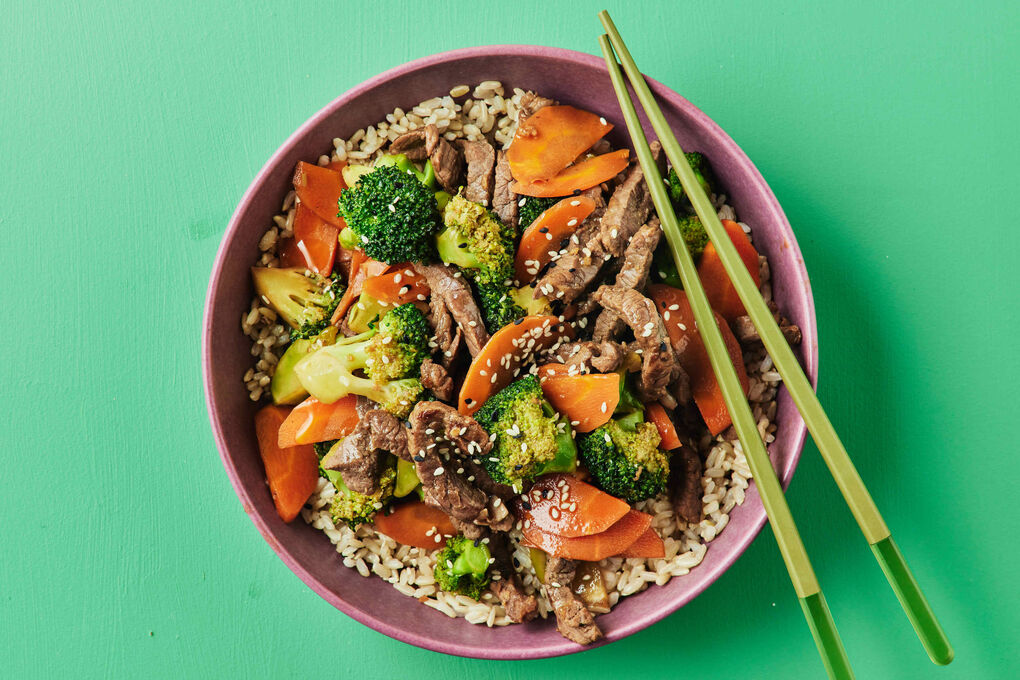 Low Cal Teriyaki Beef Stir Fry with Brown Rice and Broccoli